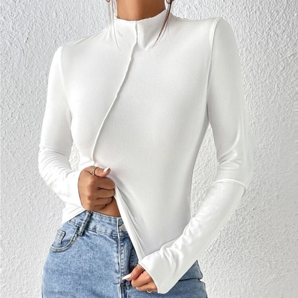 SHEIN | Tops | Nwt Shein Mock Neck Seam Detail Long Sleeve Top | Poshmark